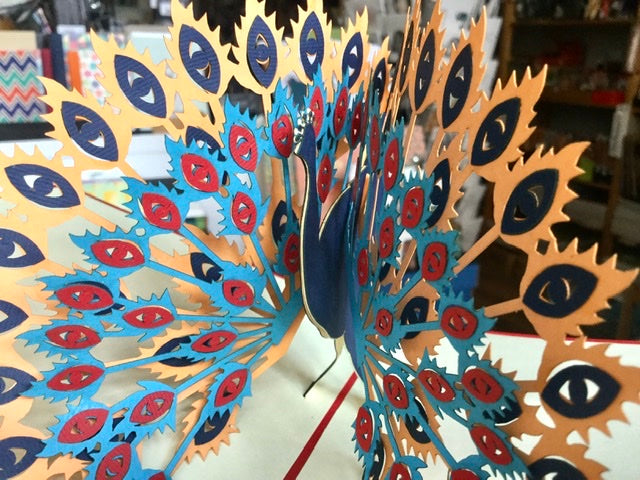 3D-Karte Pfau 15x15 Pop-up – Polly Paper - Umweltfreundliche Schreibwaren